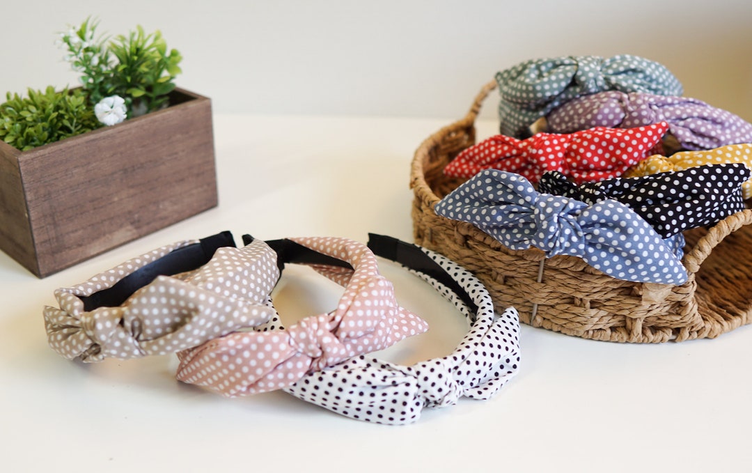 Cute Polkadot Ribbon Headband/boho/bow Tie Headband/woven Headband/self ...