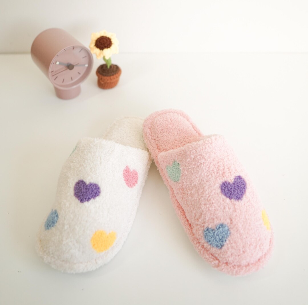 Cute Multi Colored Heart Lounge Slippers Winter Slippers Cozy/ Holiday ...