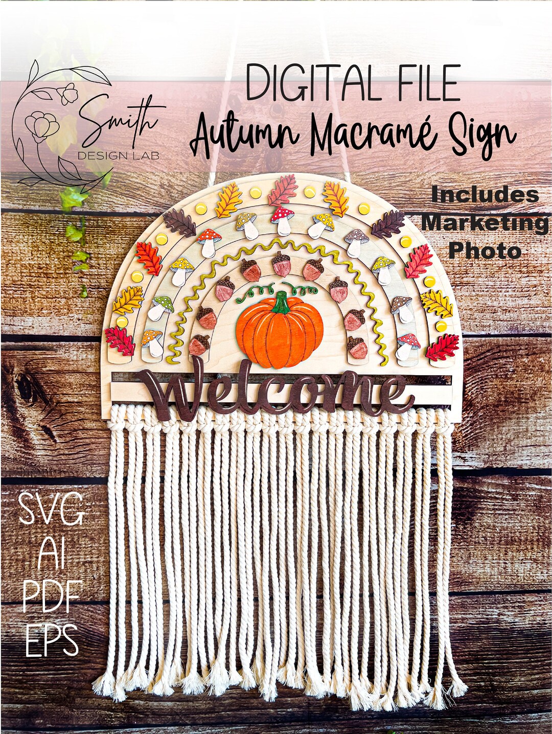Autumn Fall Macramé Welcome Sign Door Hanger Glowforge Digital SVG ...