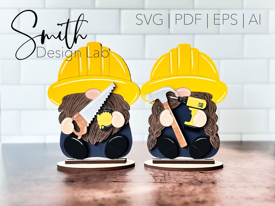 Construction Worker Builder Gnome Shelf Sitter Glowforge SVG Digital ...