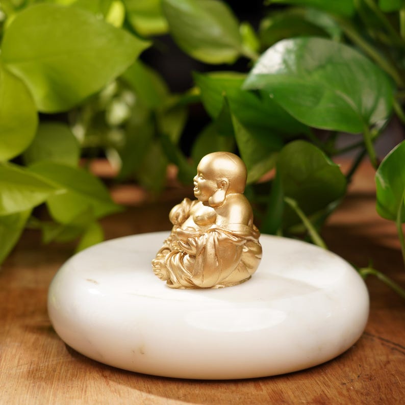 Gold Concrete Laughing Buddha Statue: Handmade Good Luck Charm - Etsy