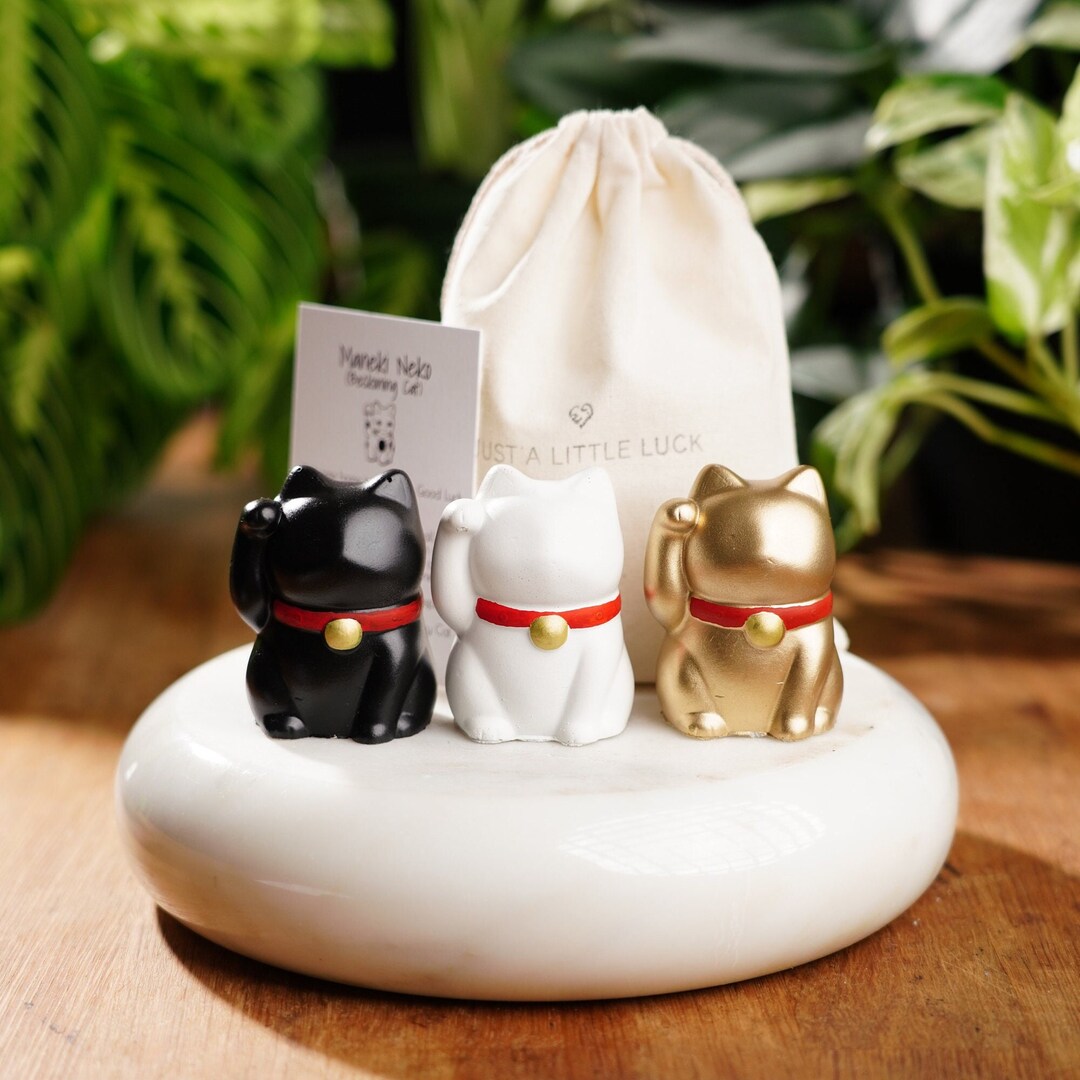 Concrete Lucky Cat Set | Maneki Neko for Luck, Happiness, Wealth and ...