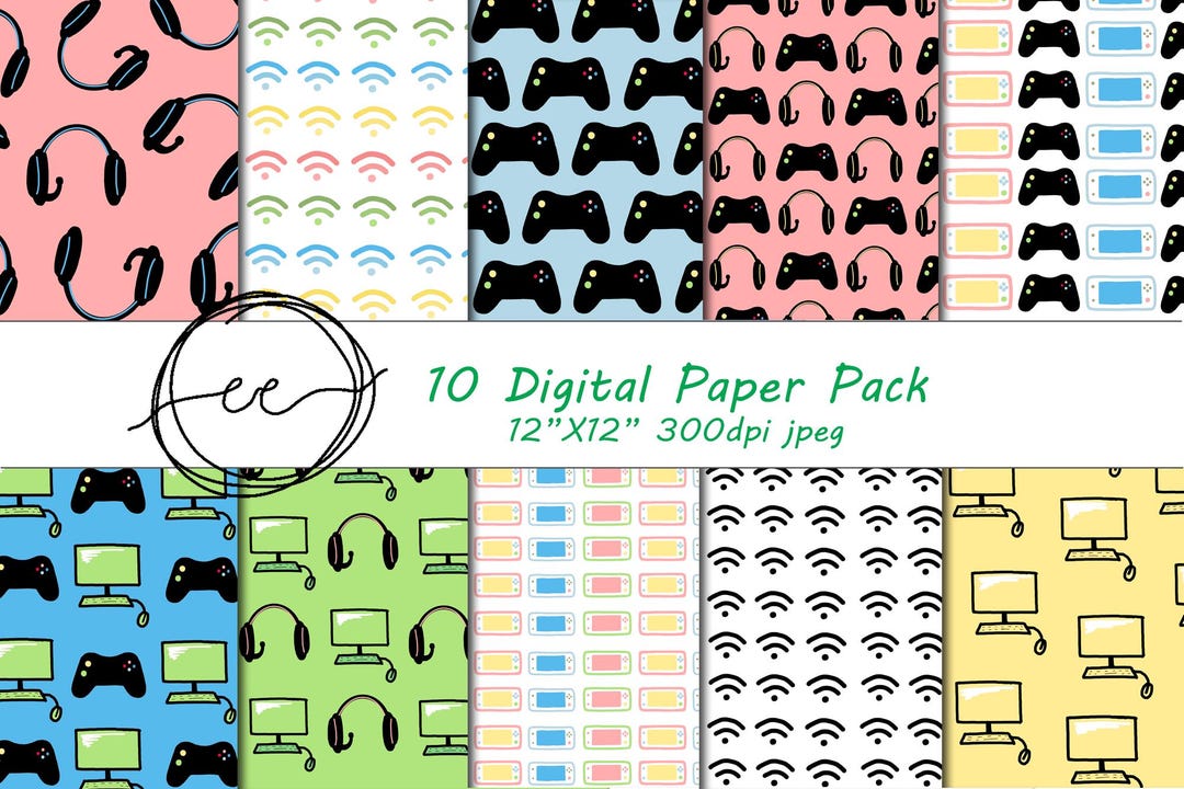 Video Game Digital Paper Pack: Pastel Hand-drawn Designs (digital ...