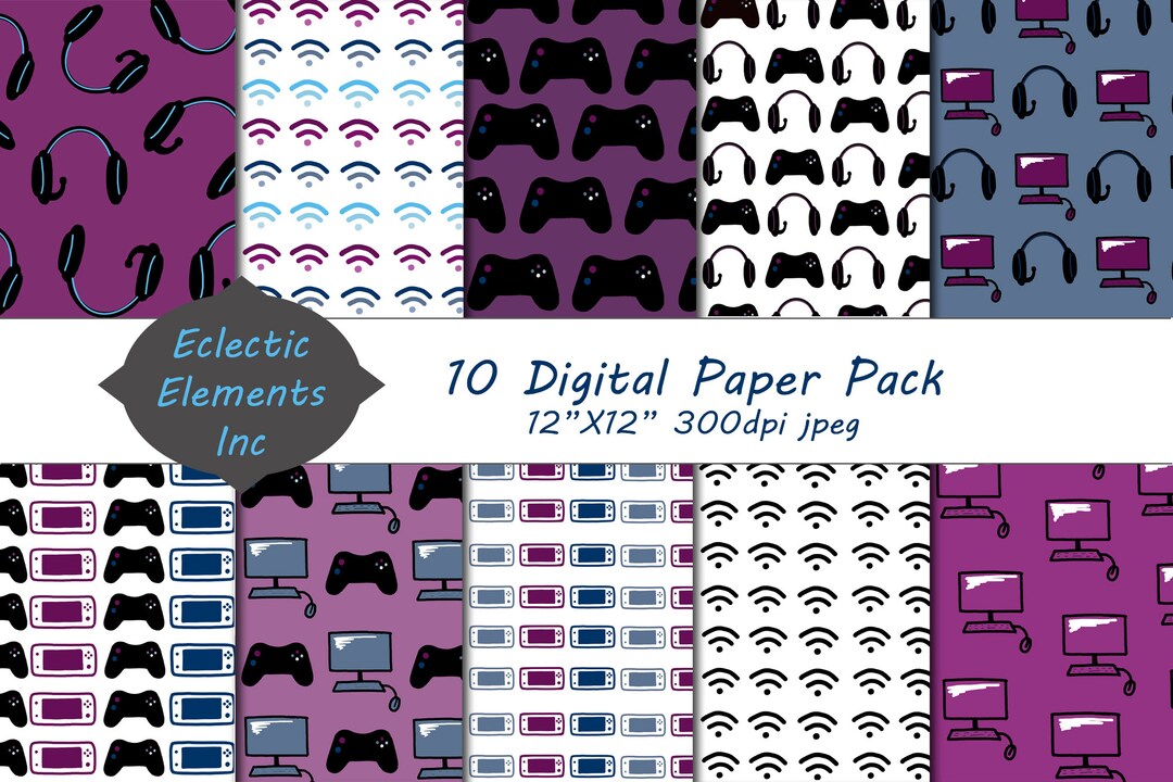 Digital Paper Pack VIDEO GAME Theme With 10 Hand Drawn Papers + 1 BONUS ...