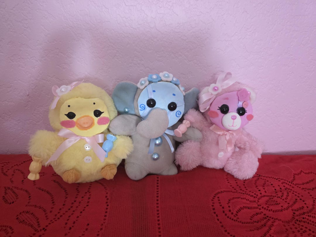 Clay Face Plush Animal Bundle, Teddy Bear, Elephant, Chicken - Etsy