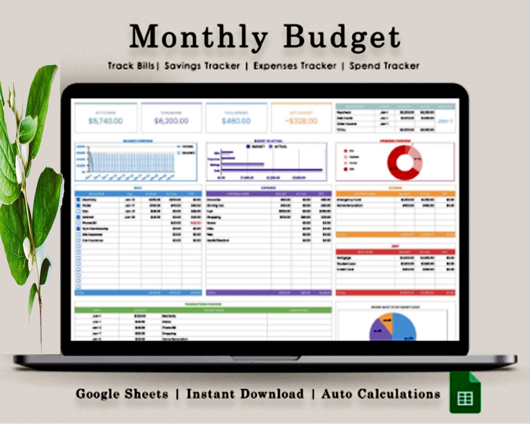 Monthly Budget Spreadsheet Google Sheets Excel Template Financial ...