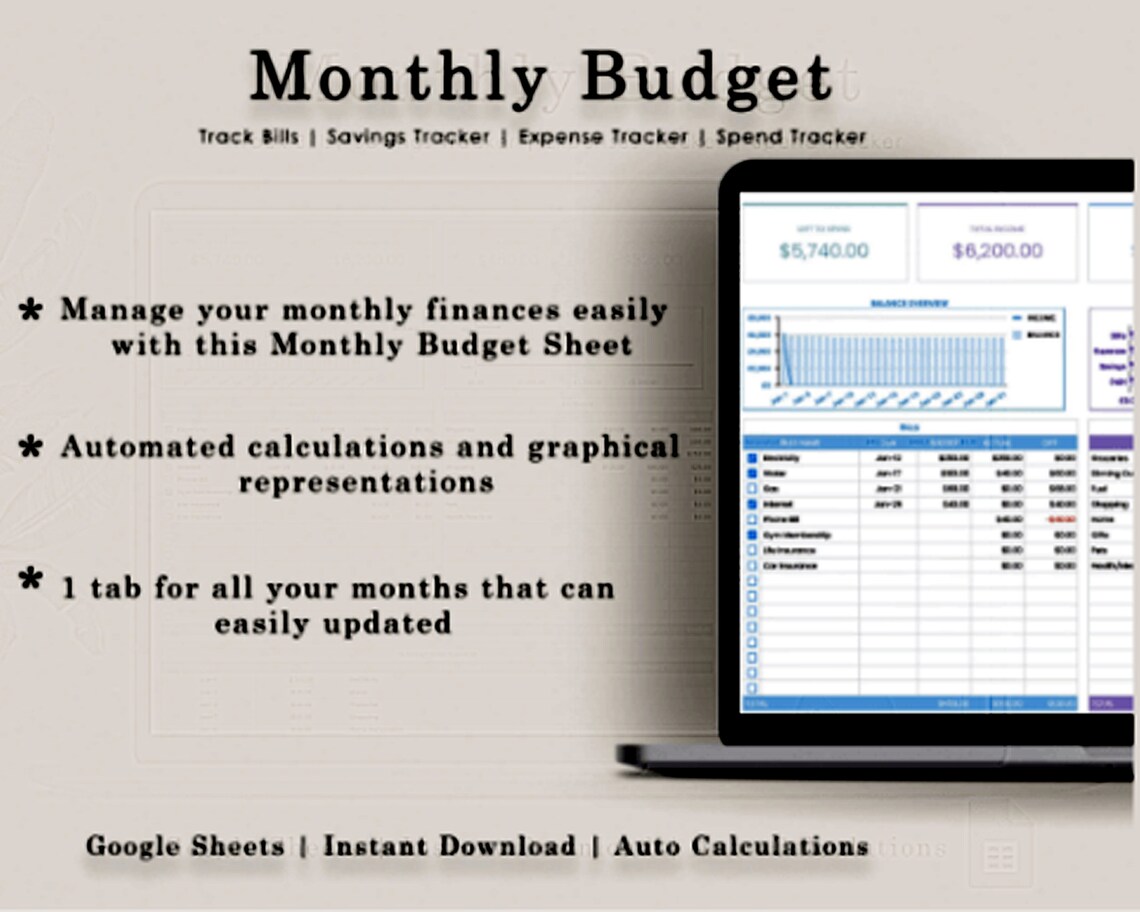 Monthly Budget Spreadsheet Google Sheets Excel Template Financial ...