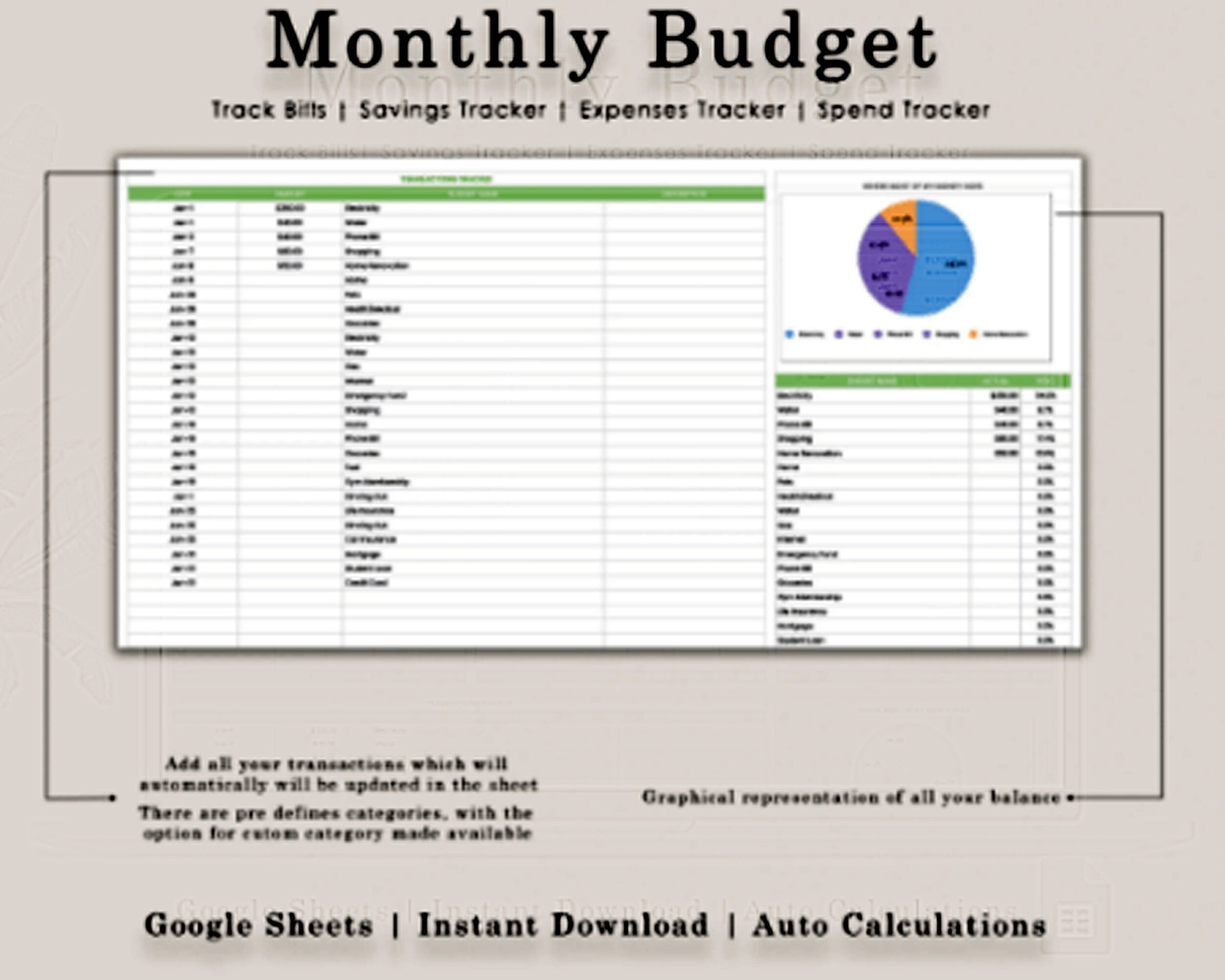 Monthly Budget Spreadsheet Google Sheets Excel Template Financial ...
