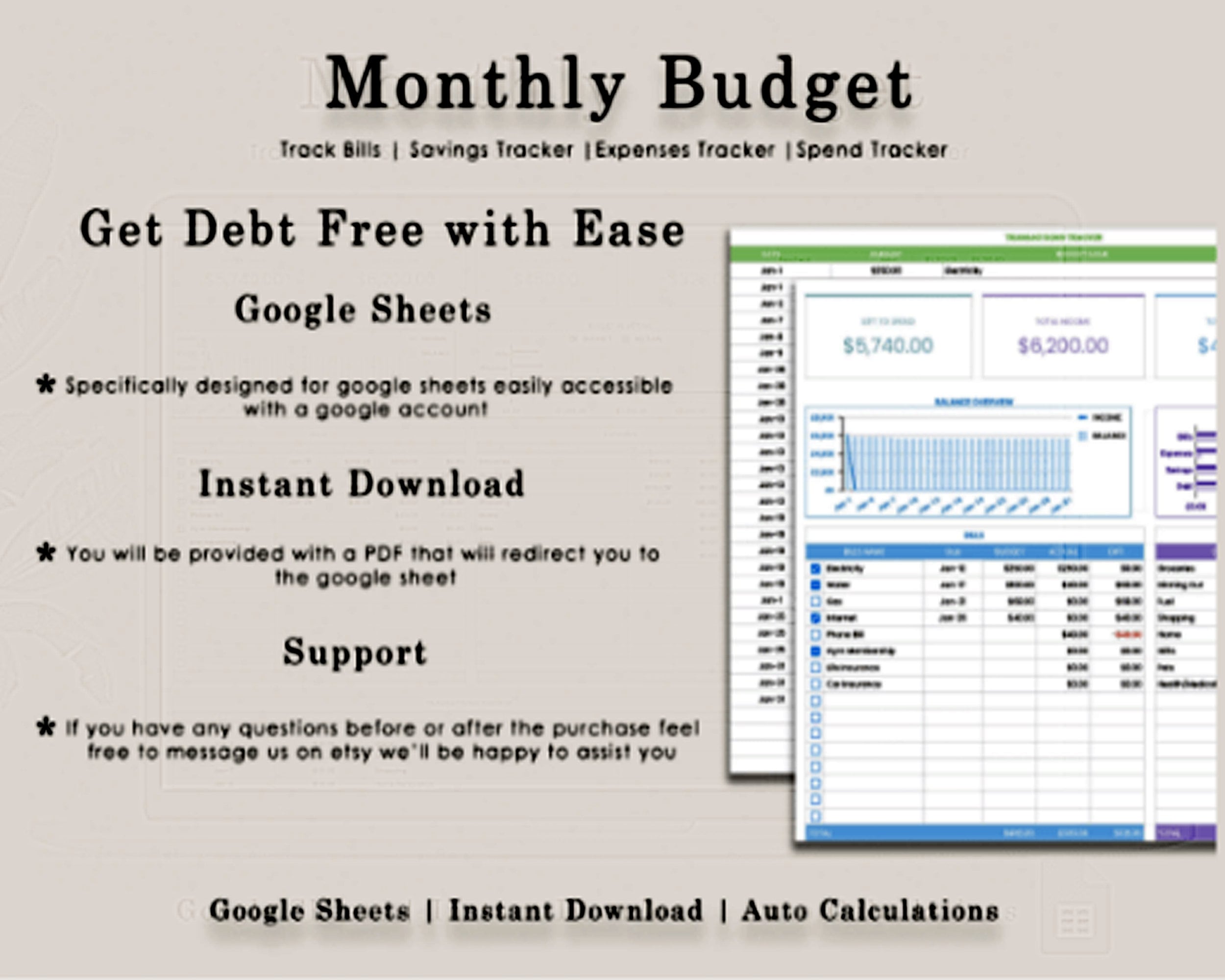 Monthly Budget Spreadsheet Google Sheets Excel Template Financial ...