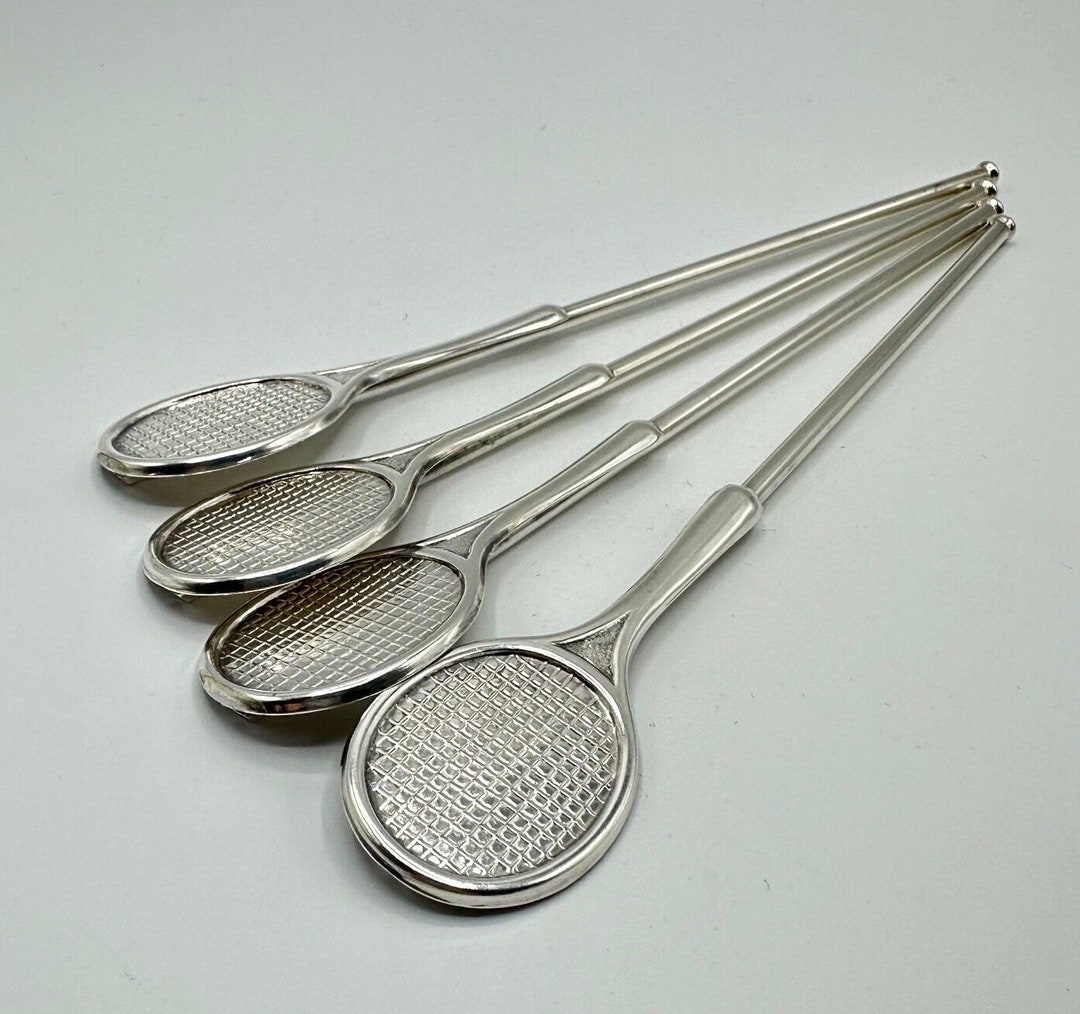Silver Plated - Set of 4 Tennis Racket Shaped Swizzle Stick / Sipper ...