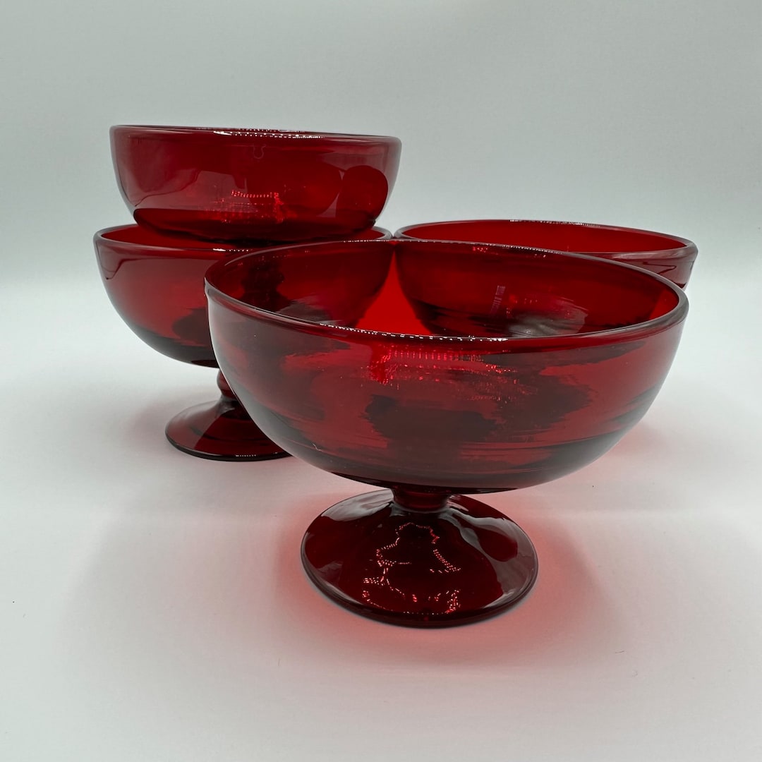 Ruby Red - Footed Glass Desert / Snack Bowls (set of 4) - Etsy