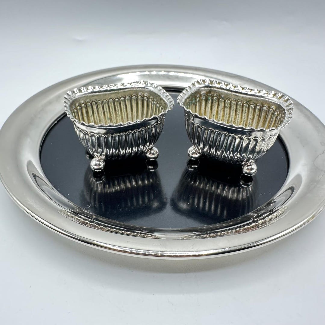 Atkins Bros - Pair Footed - Silver Plate Salt Cellars (made in ...