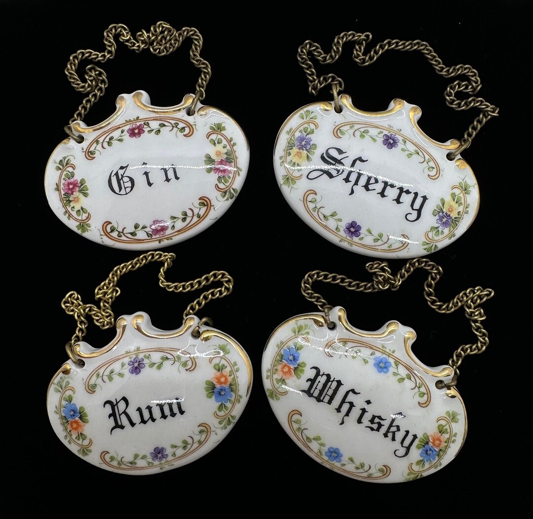 Porcelain Decanter / Bottle Tags - Gin, Sherry, Rum or Whiskey (sold ...