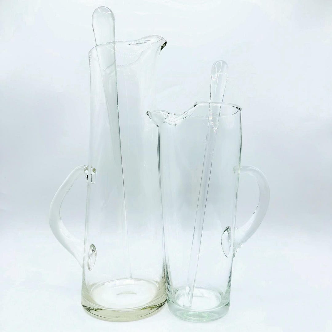 Handcrafted Glass Cocktail Pitchers With Chubby End Stir Rod (2 ...