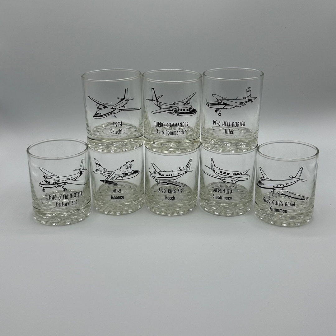 Aviation Themed Lowball Cocktail Glasses With Bubbled Bottoms Sold