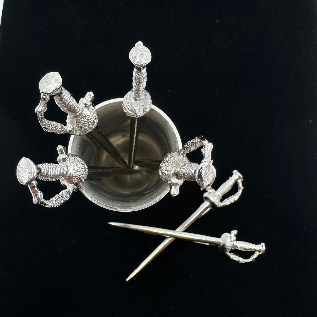 Mini Metal Sword Picks With Footed Pewter Holder set of 6 - Etsy