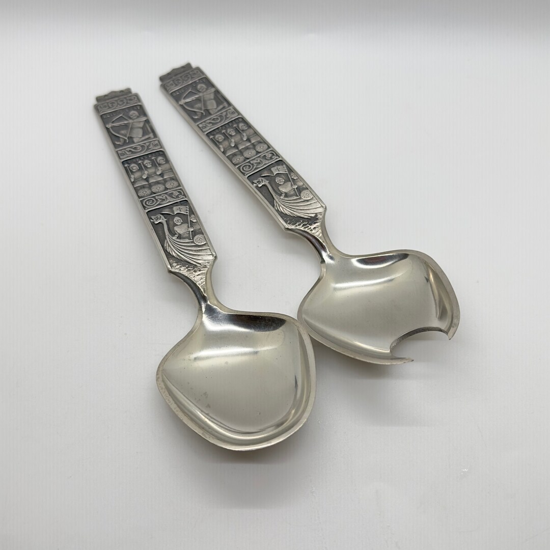 Konge Tinn Pewter - Mid-century Embossed Viking Motif Salad / Serving ...