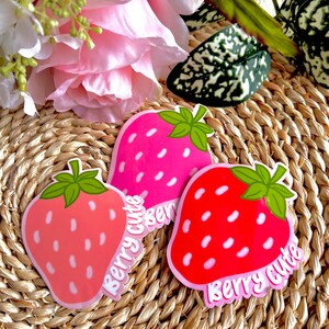 Berry Cute Strawberry Sticker | Waterproof Sticker | Red Pink Cute ...