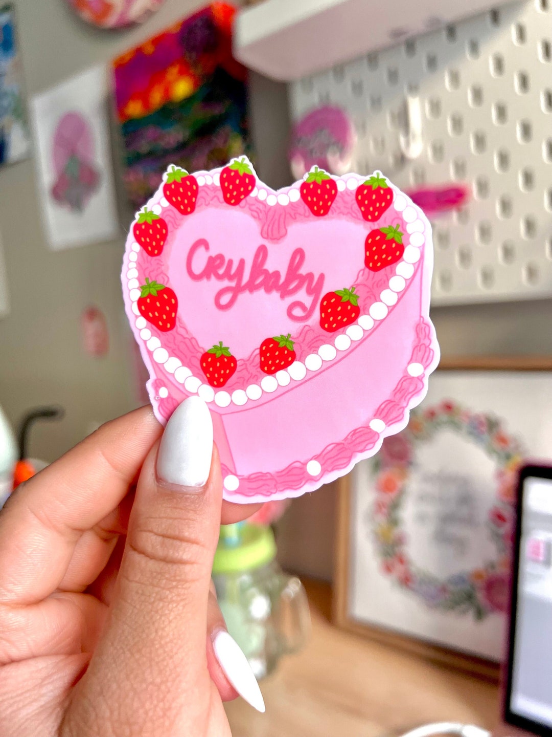 Crybaby Cake Sticker | Cute Motivational Pink Sticker, Funny, Self-love ...
