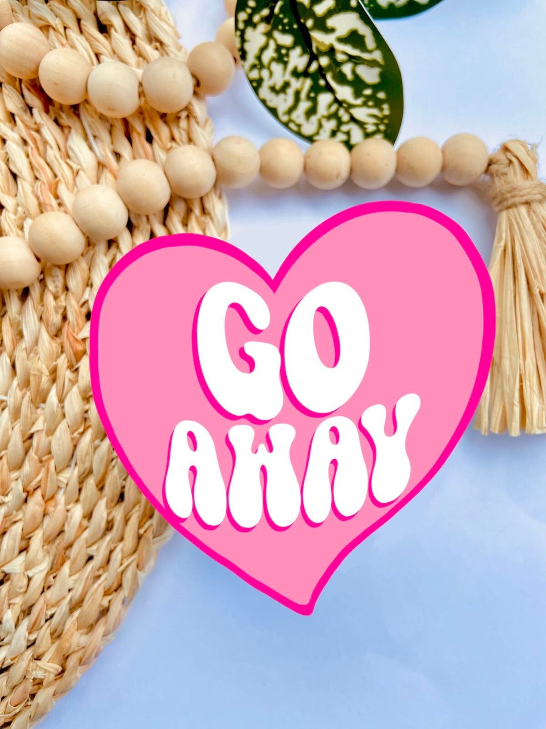 Go Away Sticker Heart Sticker, Cute Pink Funny Sticker, Sarcastic ...