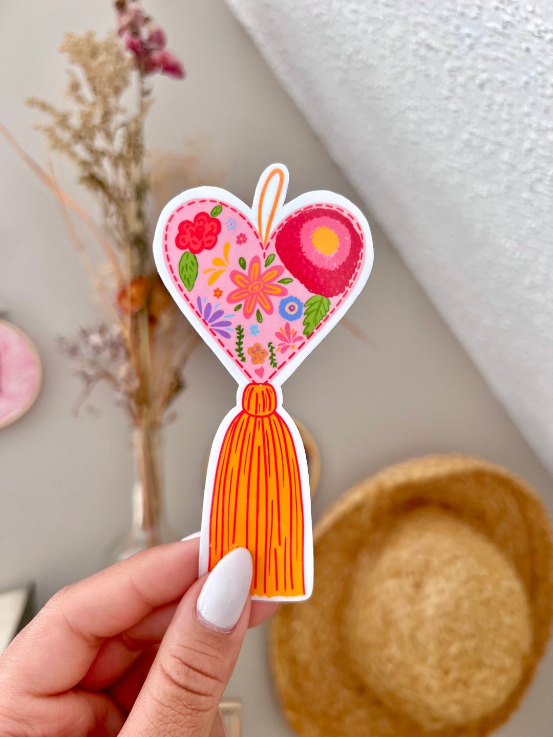 Mexican Heart Tassel Sticker | Waterproof Sticker | Embroidered Heart ...