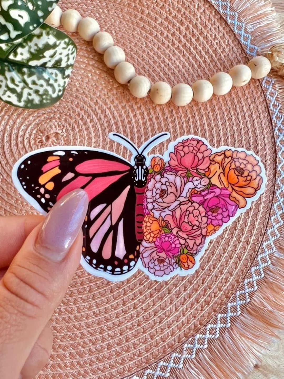 Butterflower Sticker | Floral Butterfly Sticker, Cute Pink Peony Roses ...