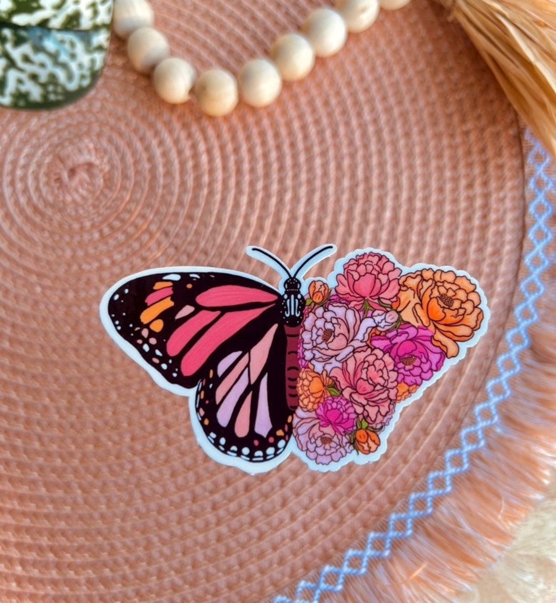 Butterflower Sticker | Floral Butterfly Sticker, Cute Pink Peony Roses ...