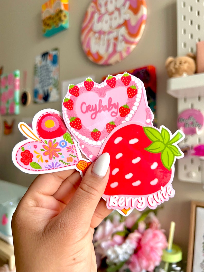 Berry Cute Strawberry Sticker | Waterproof Sticker | Red Pink Cute ...