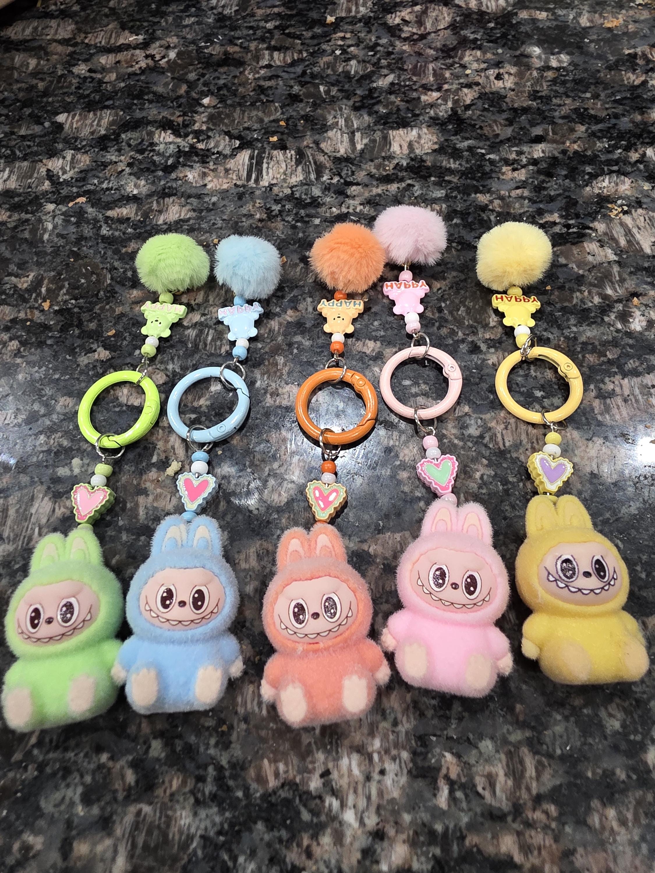 BACK IN STOCK! Adorable New Labubu Keychain Happy Pink Blue Orange ...