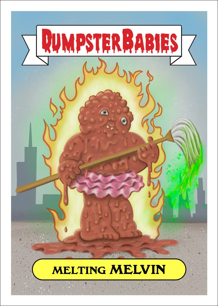 2 CARD SET Melting Melvin & Fried Ferd Toxic Avenger / 80s Cult Horror Troma Garbage Pail Kids ...