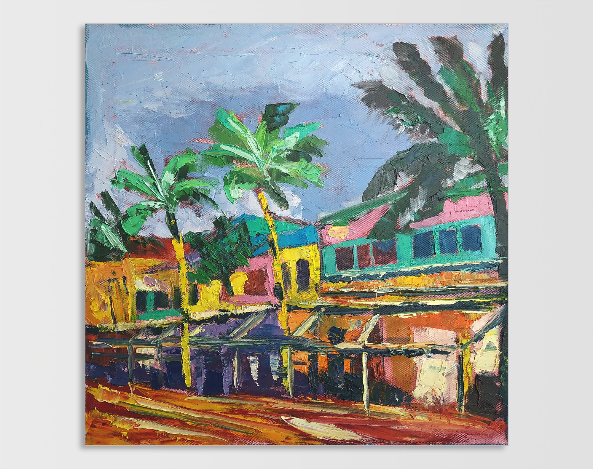 Art & Collectibles Oil Miami painting Florida oil painting Sunset Miami ...