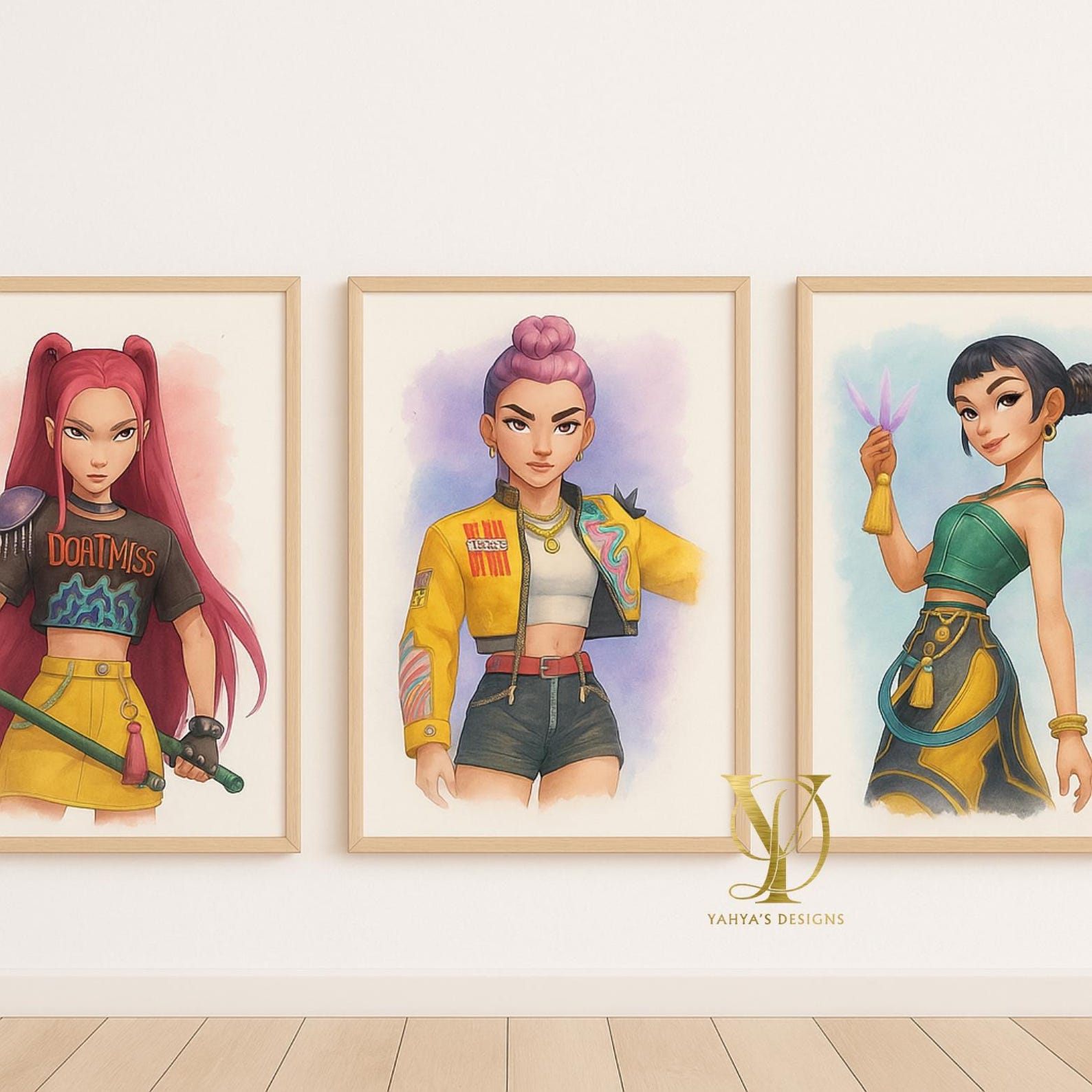 SET OF 3 K-POP Demon Hunters Prints – Personalised Kids’ Nursery Wall ...