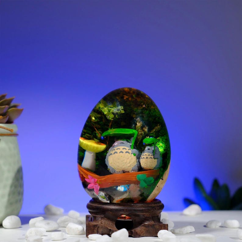 Totoro Ghibli Epoxy Resin Egg Lamp Night Light Handmade Anime Decor ...