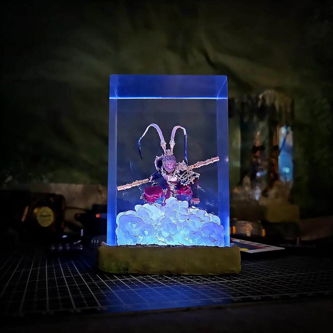 Black Myth Wukong Resin Lamp, LED Monkey King Diorama Night Light ...