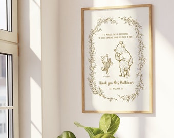 Personalised Teacher Thank You Winnie-the-pooh Gift, Wall Décor Print ...