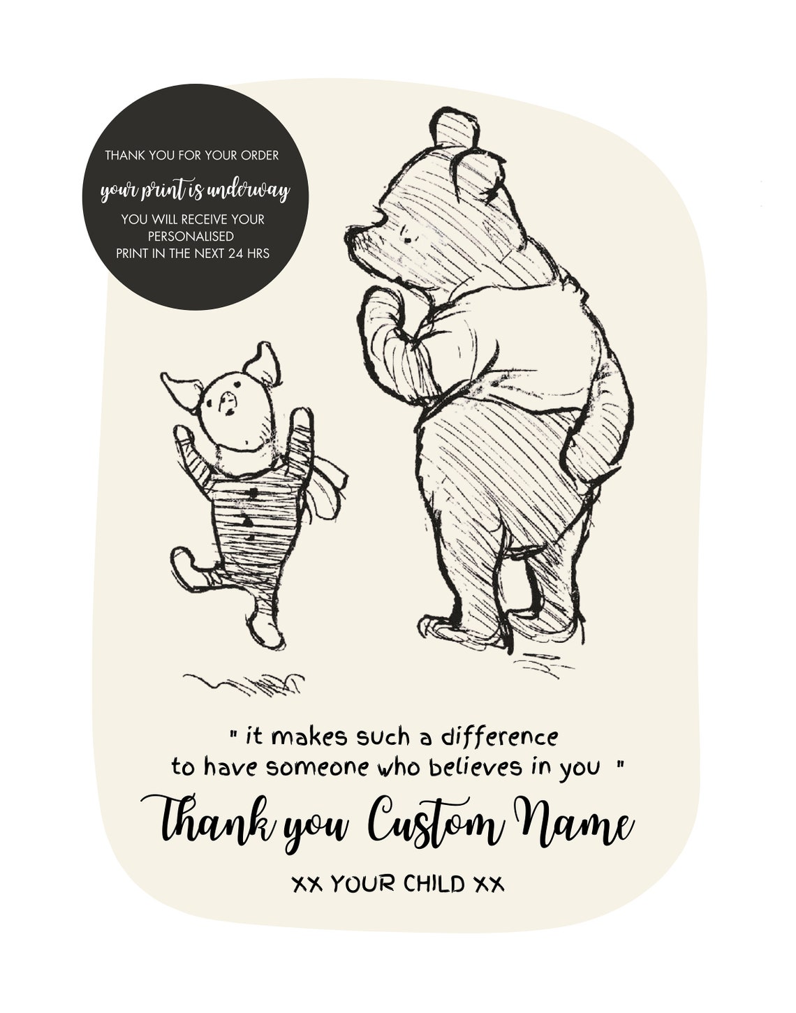 Personalised Teacher Thank You Winnie-the-pooh Gift, Wall Décor Print ...