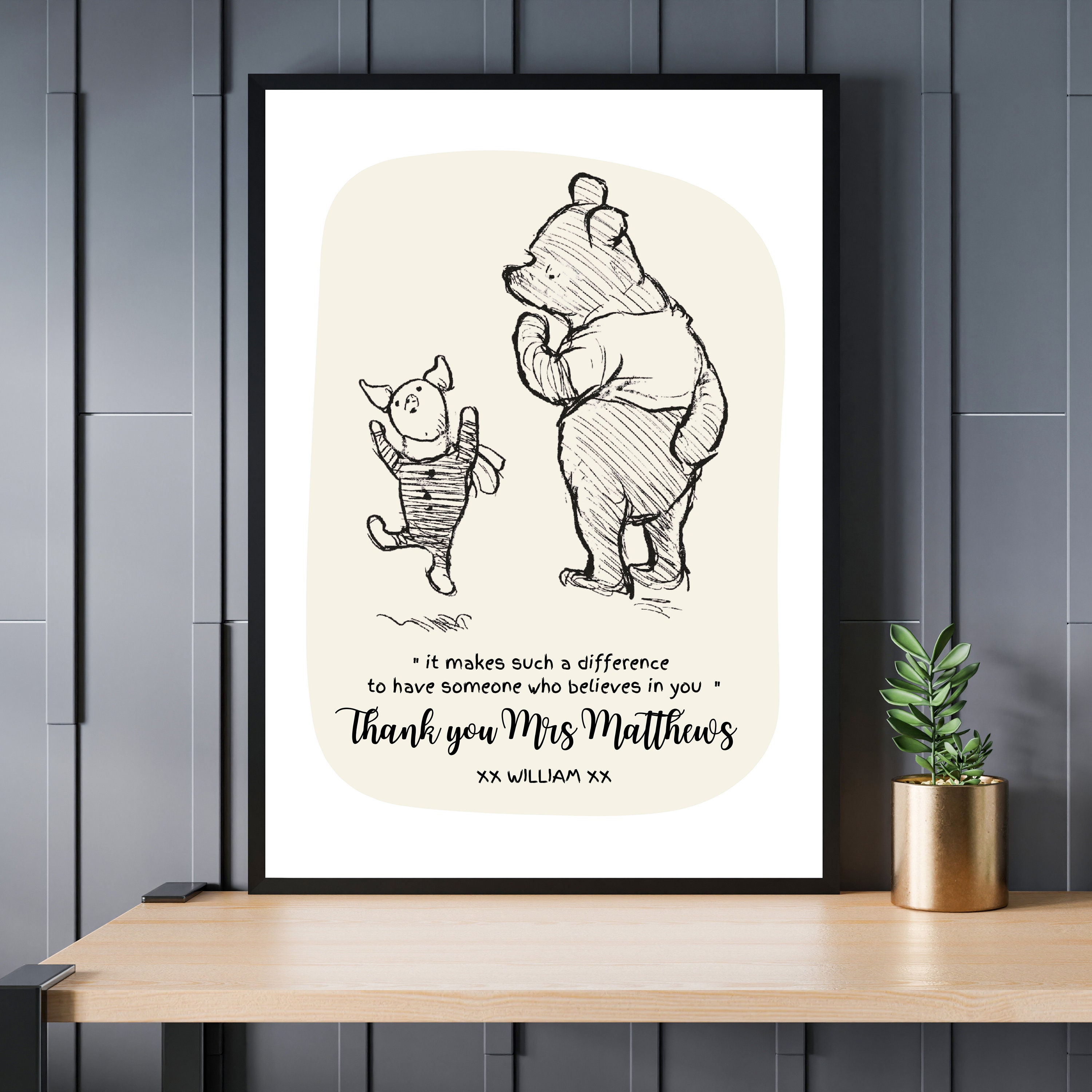 Personalised Teacher Thank You Winnie-the-pooh Gift, Wall Décor Print ...