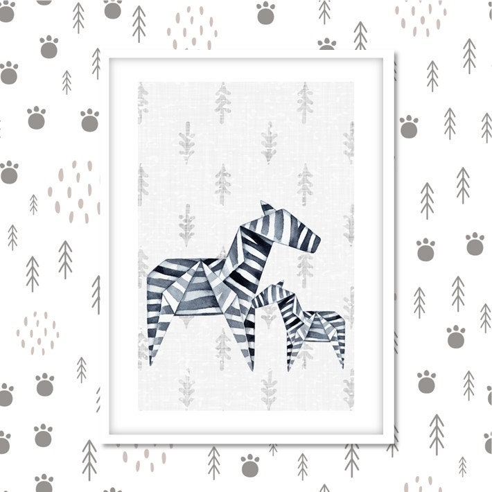 Zebra Origami Nursery Wall Decor Instant Digital Print, Neutral Baby ...