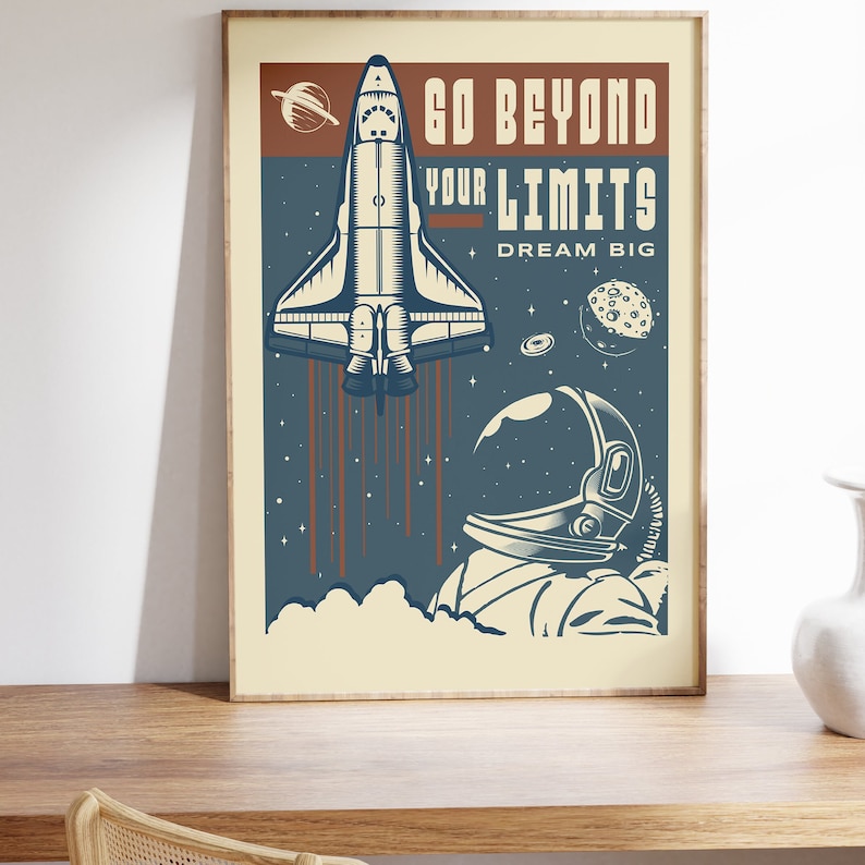 Space Ship Astronaut Nursery Wall Decor Outer Space Toddler Poster Art ...