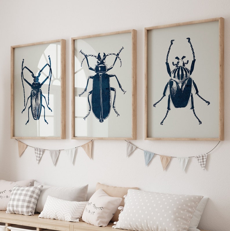 Toddler Beetle Nursery Prints Set 3 Baby Boys Room Wall Decor, Insect ...