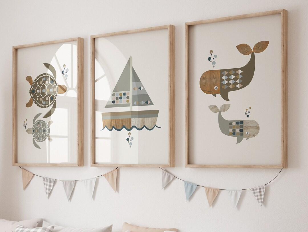 Boho Nursery Nautical Beach Prints Set of 3, Scandi Baby Room Posters ...