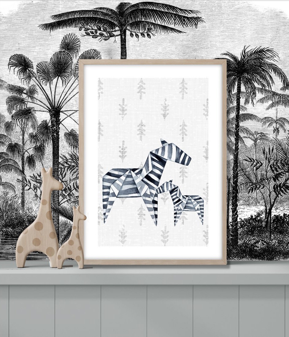 Zebra Origami Nursery Wall Decor Instant Digital Print, Neutral Baby ...