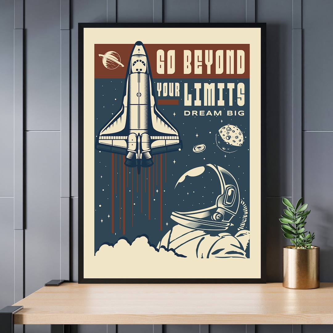 Space Ship Astronaut Nursery Wall Decor Outer Space Toddler Poster Art ...