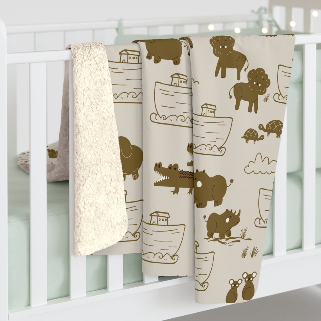 Christian Nursery Blanket Noah's Ark Decor Sherpa Fleece Baptism Gift ...