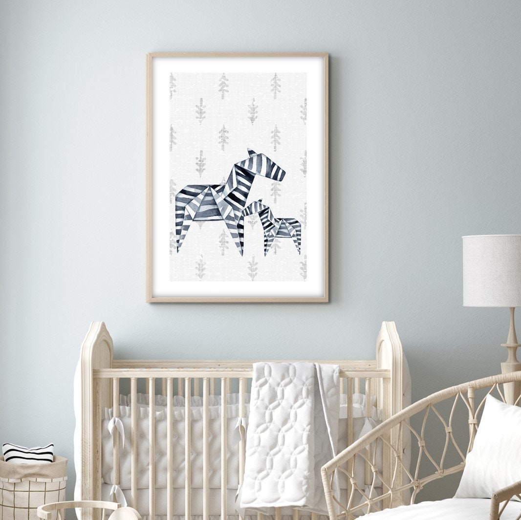 Zebra Origami Nursery Wall Decor Instant Digital Print, Neutral Baby ...