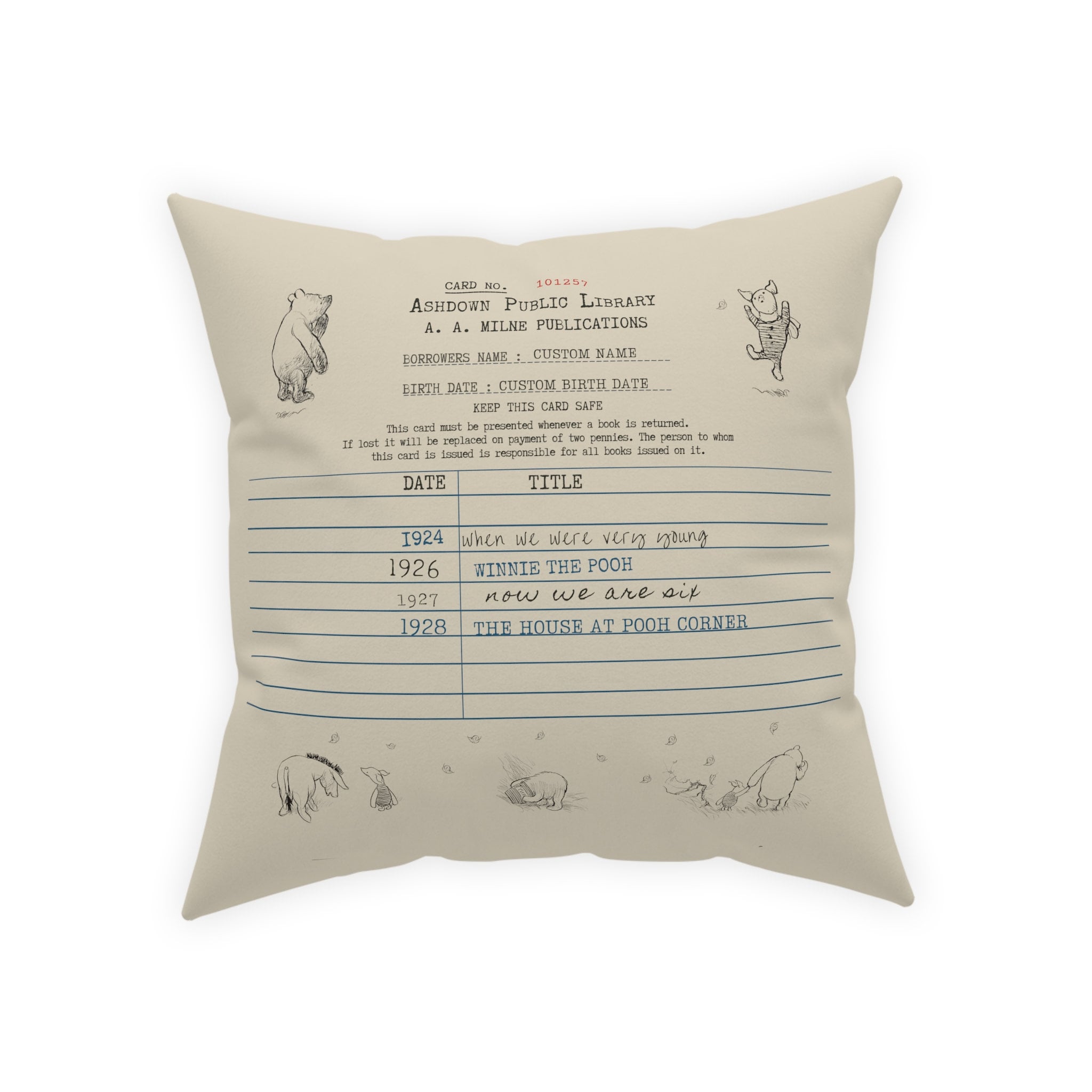 Personalized Library Card Pillows Winnie the Pooh Librarian Gift ...