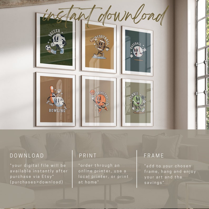 Retro Sport Mascots Nursery Prints Set 6 Boys Room Wall Decor, Toddler ...