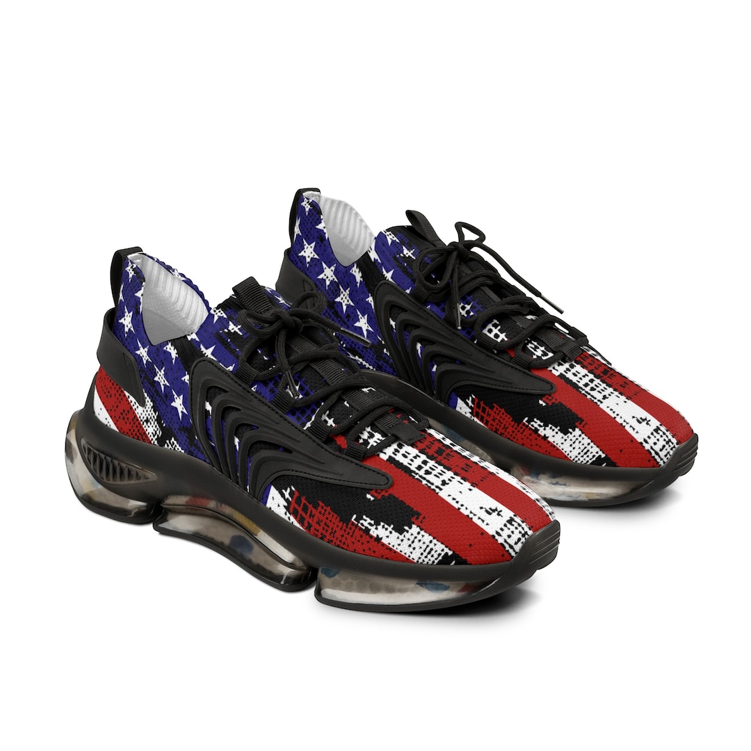 Patriotic Street Fashion Shoes, USA Flag Print Men's Mesh Sneakers ...