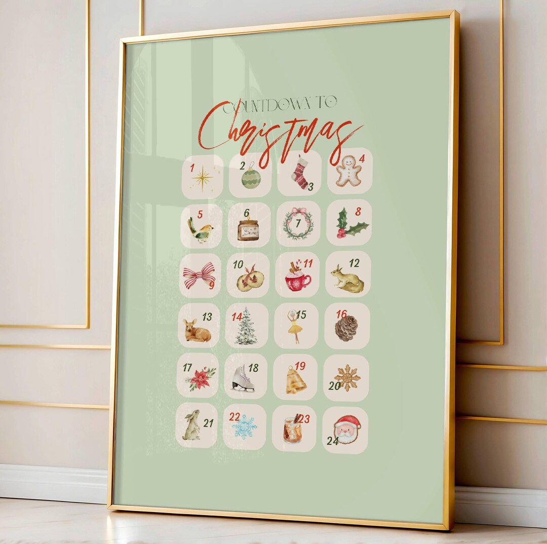 Christmas Countdown Print, Christmas Advent Calendar Decor,cute Holiday ...