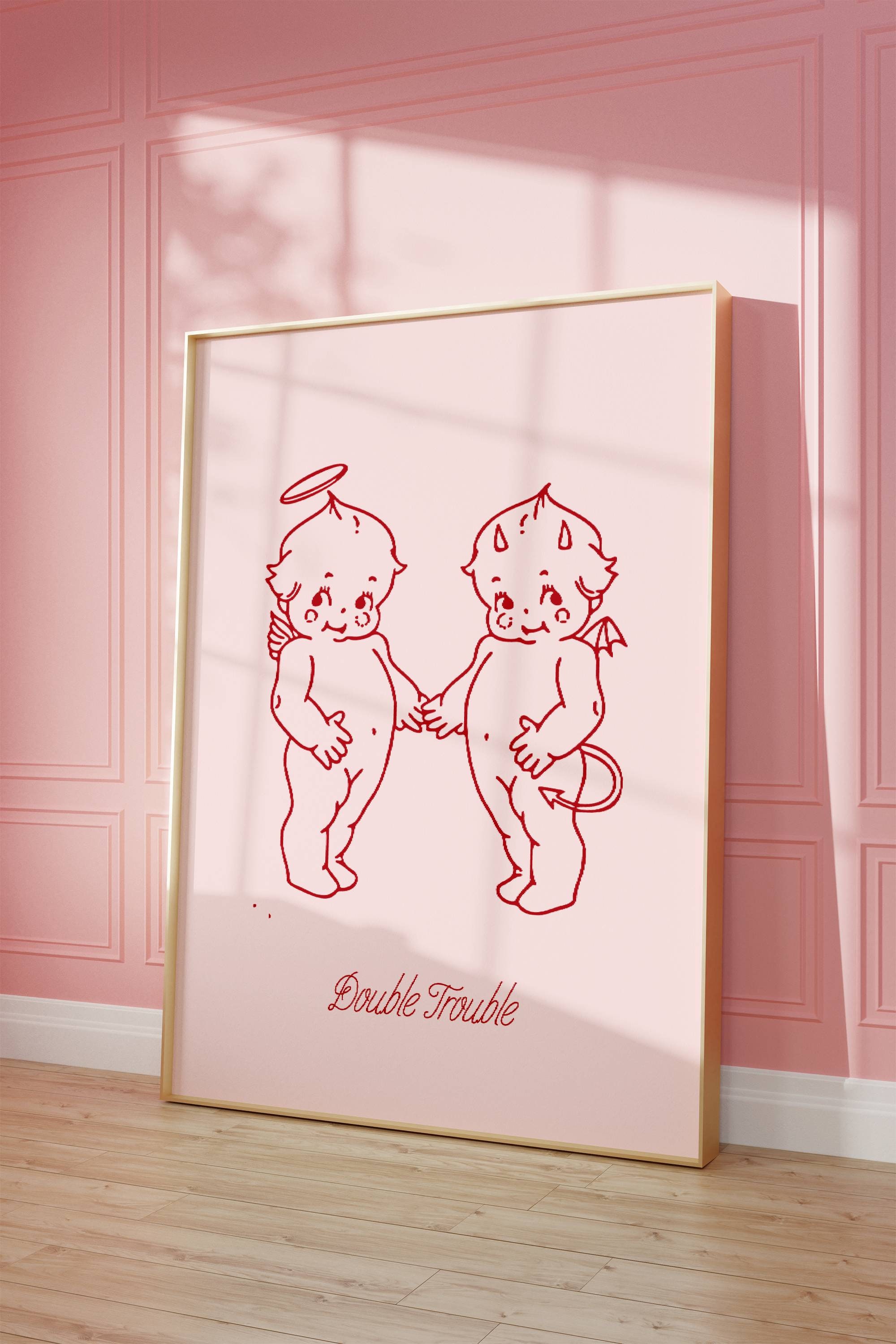 Double Trouble Kewpie Print, Pink Kewpie Print, Angel and Devil Kewpie ...